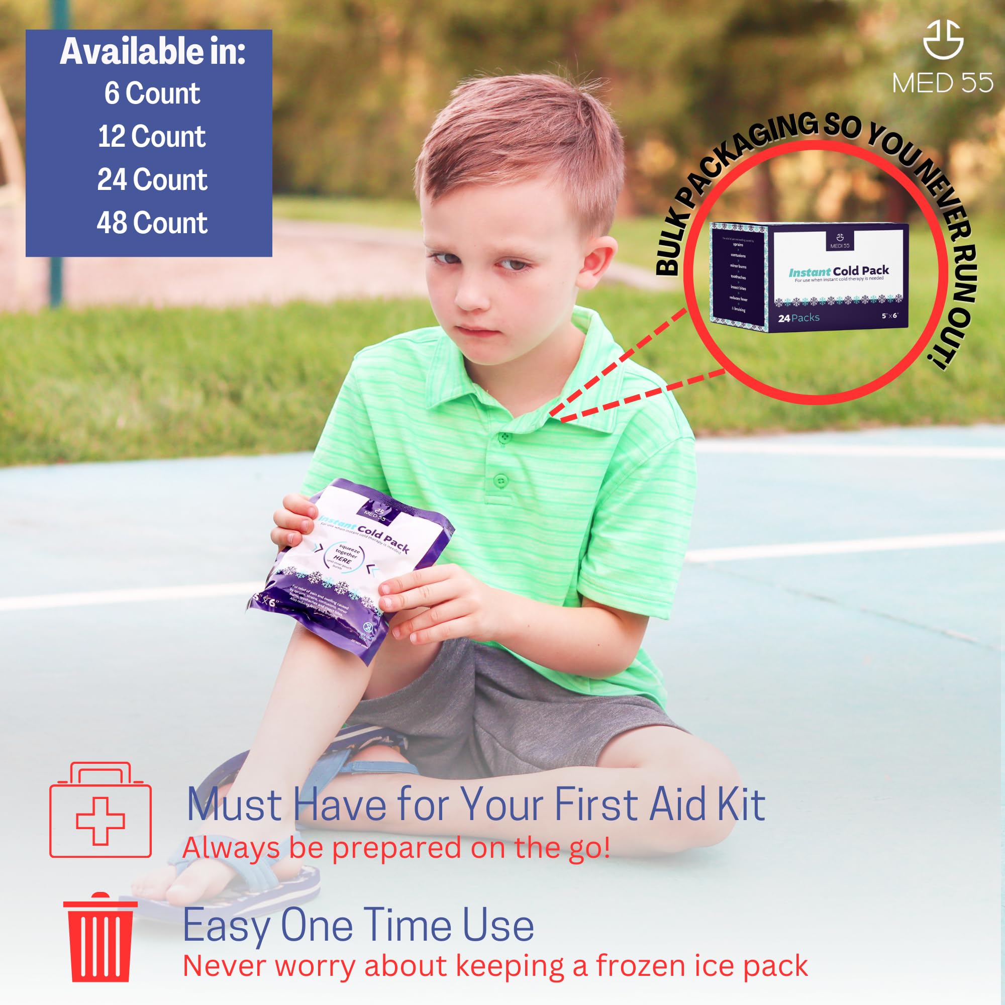 Instant Cold Packs - Pack of 24 (5" x 6") Disposable Cold Compress Therapy Instant Ice Pack for Injuries, First Aid, Pain Relief for Tooth Aches, Swelling, Sprains, Bruises, Insect Bites