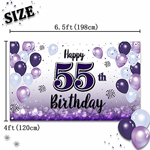 LASKYER Happy 55th Birthday Purple Large Banner - Cheers to 55 Years Old Birthday Home Wall Photoprop Backdrop,55th Birthday Party Decorations.