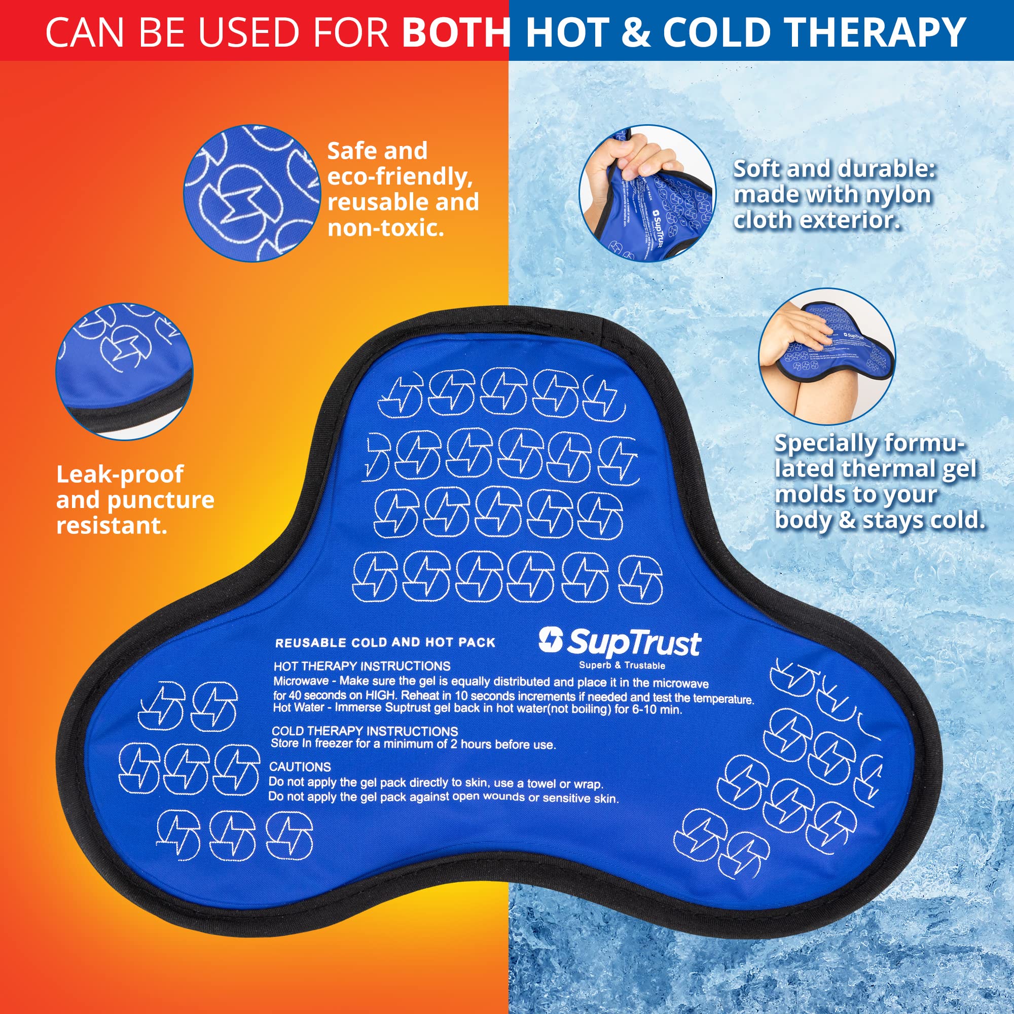 Gel Ice Pack for Injuries Reusable: Cold/Hot Pack for Neck, Shoulder, Knee, Hot Cold Therapy for Rotator Cuff Injuries, Bursitis, and Swelling, Shoulder Ice Pack Wrap, Ice Pack for Shoulder Brace