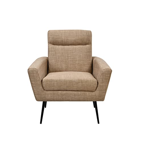 Tiokop Mid Century Modern Upholstered Fabric Accent, Living Room, Bedroom Leisure Single Sofa (Metal Legs),TV armrest seat,Suitable for Small Space Home,Office,Coffee Chair,Light Brown