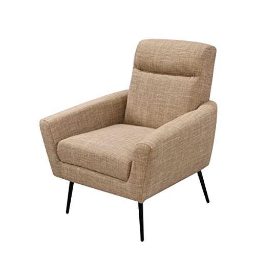 Tiokop Mid Century Modern Upholstered Fabric Accent, Living Room, Bedroom Leisure Single Sofa (Metal Legs),TV armrest seat,Suitable for Small Space Home,Office,Coffee Chair,Light Brown