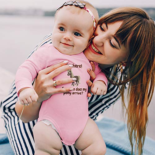Baby Long Sleeve Bodysuit I'm Here. So When Does My Pony Arrive Funny Boy & Girl Clothes Cotton Oxford Gray Design Only 6 Months