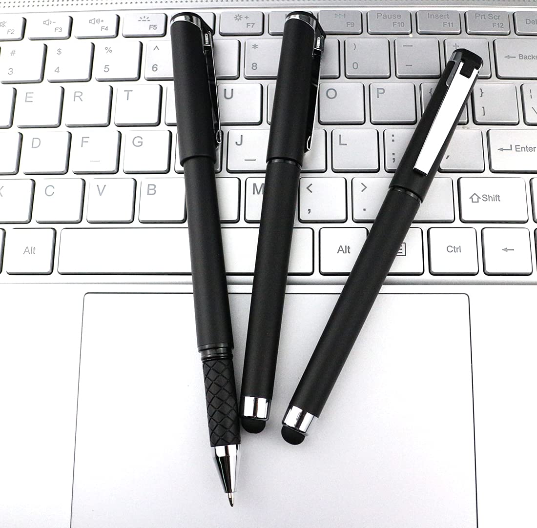Black Gel Ink Rollerball Pens 1.0mm Gel Pens 2-in-1 stylus Pens 1.0mm Medium Point Pen for Office, Black gel ink(18 Pack-Black)
