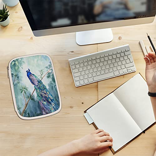 Peacock Pencil Case Holder, Tropical Peacock Tree Branch Zipper Pencil Pouch Multi-Purpose Cosmetic Makeup Brush Bag Stationery Box Passport Organizer Bag