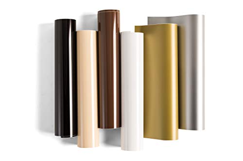 Cricut Premium Vinyl - Permanent, 12β x 12β Adhesive Decal Sheets Basics Sampler - Black, White, Coffee, Golden, Silver