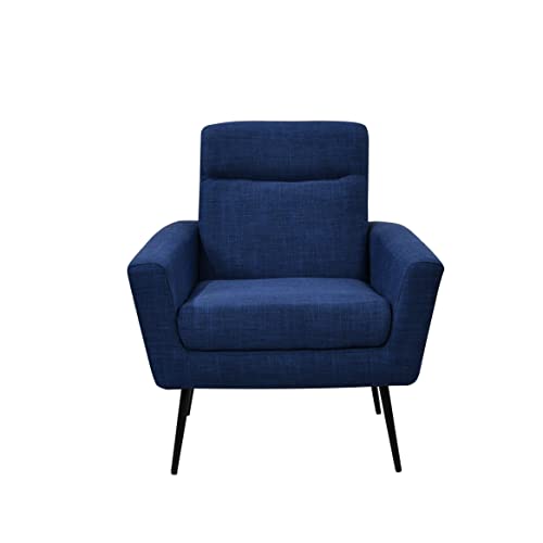 Tiokop Mid Century Modern Upholstered Fabric Accent, Living Room, Bedroom Leisure Single Sofa (Metal Legs), TV armrest seat,Suitable for Small Space Home,Office,Coffee Chair,Dark Blue
