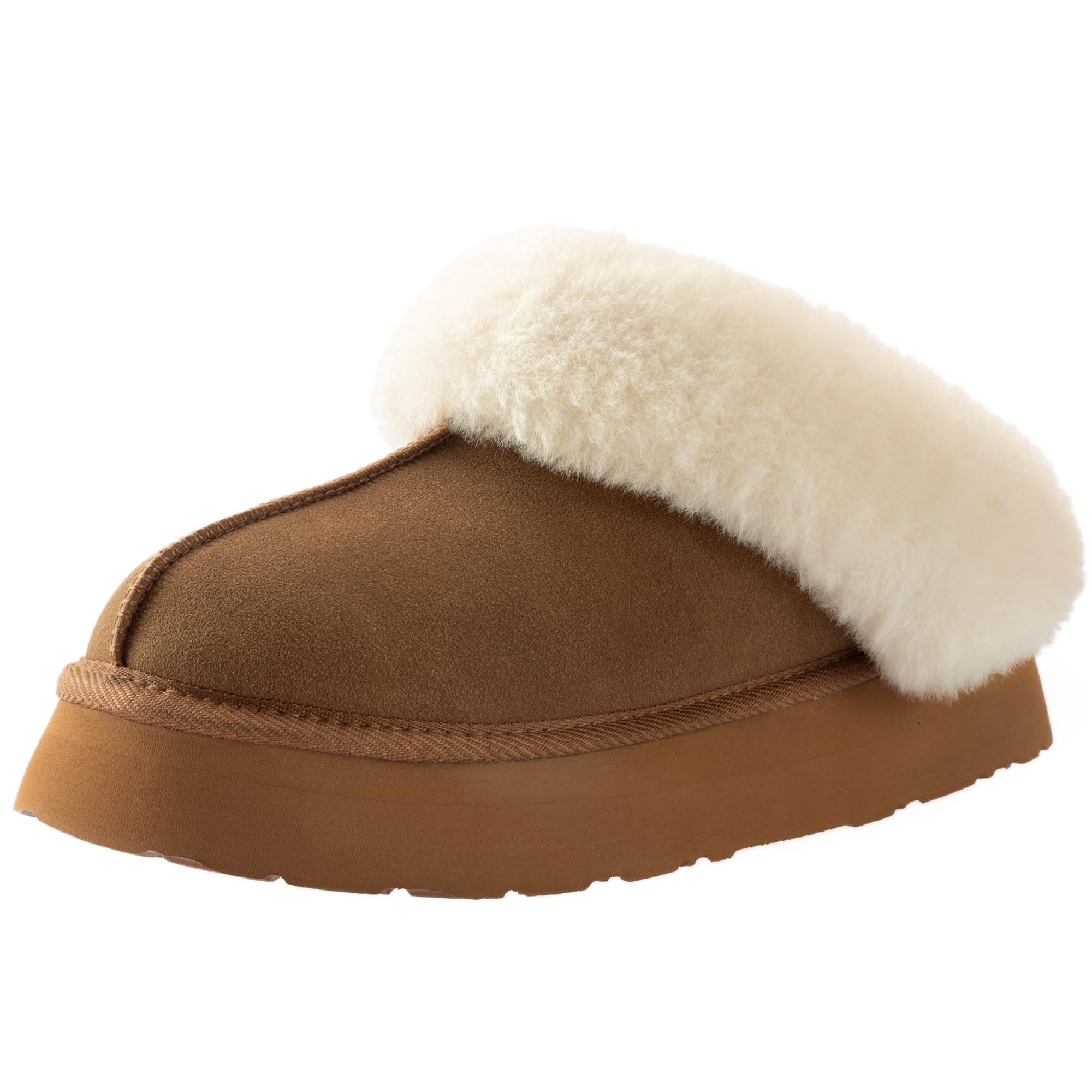 LazyStep Women's Moody Fuzzy Platform House Slippers, Mini Boots with Comfort Memory Foam, Slip-on Warm Fluffy Outdoor Indoor House Shoes(FW2024, Chestnut, Size 9-10)