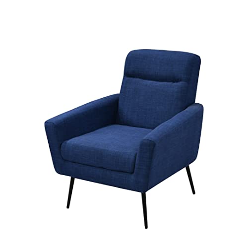 Tiokop Mid Century Modern Upholstered Fabric Accent, Living Room, Bedroom Leisure Single Sofa (Metal Legs), TV armrest seat,Suitable for Small Space Home,Office,Coffee Chair,Dark Blue