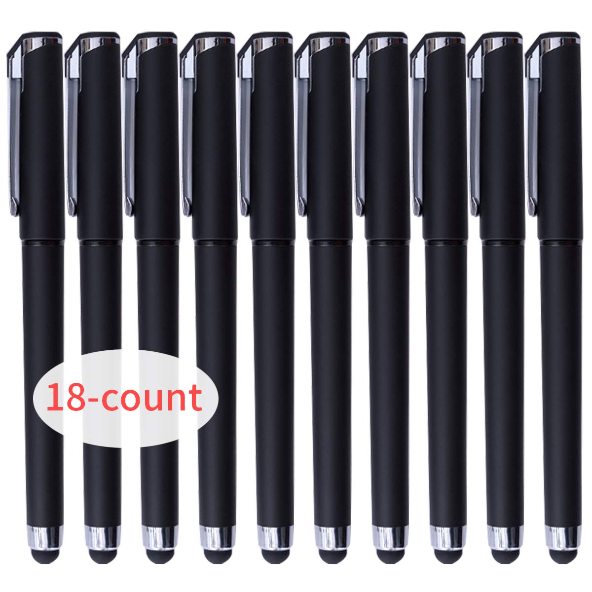 Black Gel Ink Rollerball Pens 1.0mm Gel Pens 2-in-1 stylus Pens 1.0mm Medium Point Pen for Office, Black gel ink(18 Pack-Black)