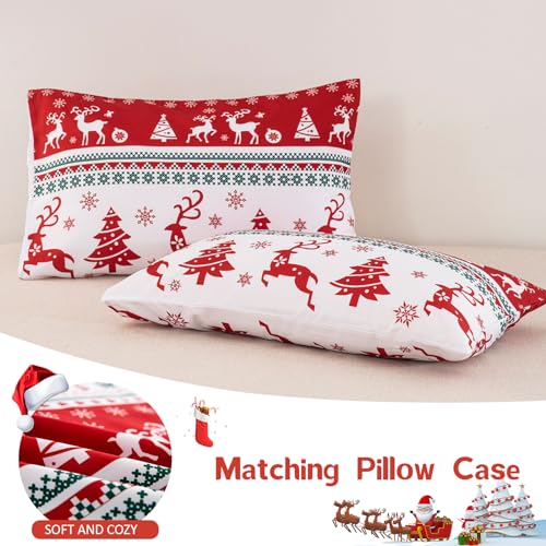 Luxudecor Christmas Duvet Cover Set Queen Size Deer Snowflake Christmas Tree Duvet Cover Soft Microfiber Bedding Set with Pillowcase for Christmas New Year (3pcs, 90"x90")