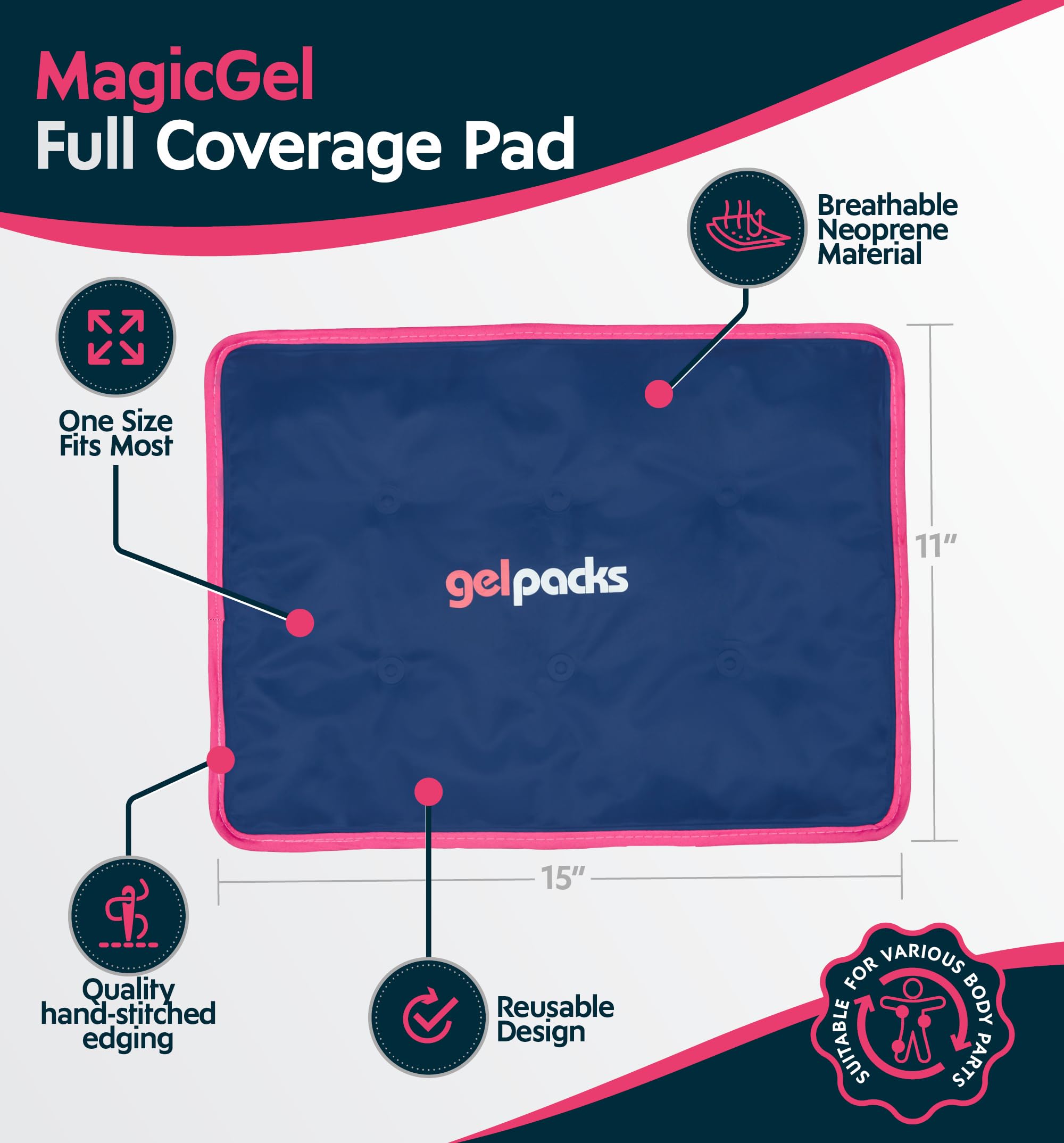 Magic Gel Reusable Large Ice Pack (15" x 11") - FSA HSA Eligible - Reusable Ice Pack Perfect for Back, Hip, Knee, Leg, Lower Back - Reusable Flexible Ice Packs for Body and Full Back