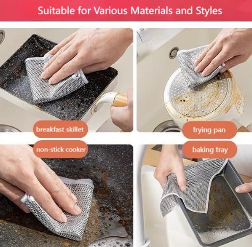 2023 New Multifunctional Non-Scratch Wire Dishcloth, Multipurpose Wire Dishwashing Rags for Wet and Dry, Scrubs & Cleans for Dishes, Sinks, Counters, Stove Tops, Easy Rinsing, Machine Washable. (10)
