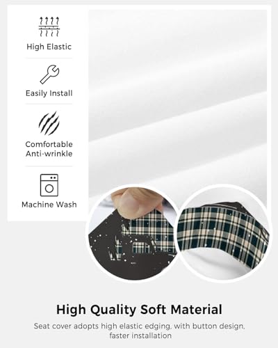 Christmas Truck Office Chair Cover Stretchable Computer Chair Seat Cover Backrest Slipcovers, Stretchable Rotating Desk Chair Seat Cushion Split Protectors Xmas Tree Snowflake Blackish Green Plaid