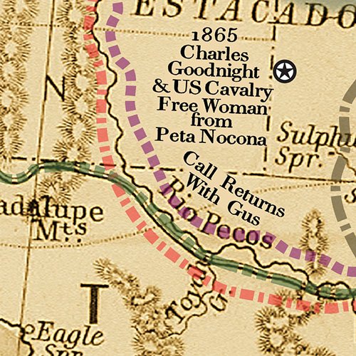 1881 Lonesome Dove/Comanche Moon Wars & Great Cattle Trails Map 2nd Ed. 26"W x 34" H