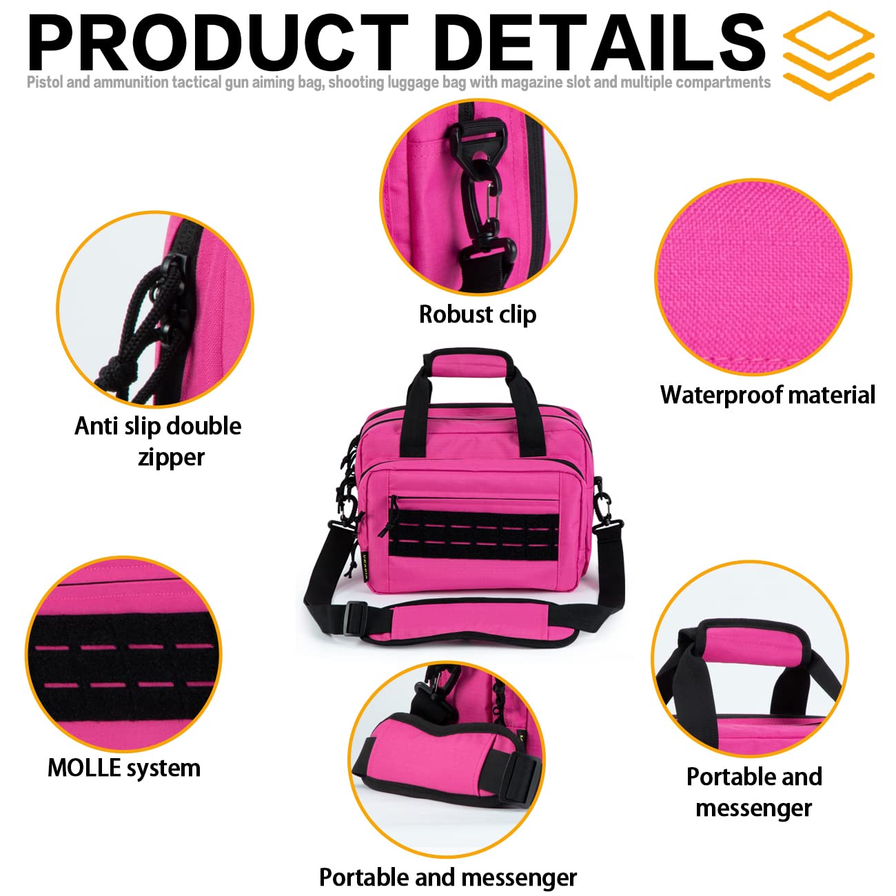 VEAGIA Range Bag,Pistol Case,Gun Range Bags For Handguns And Ammo Pouch 2 Pistols Soft Carrying Shooting Bag (Pink)