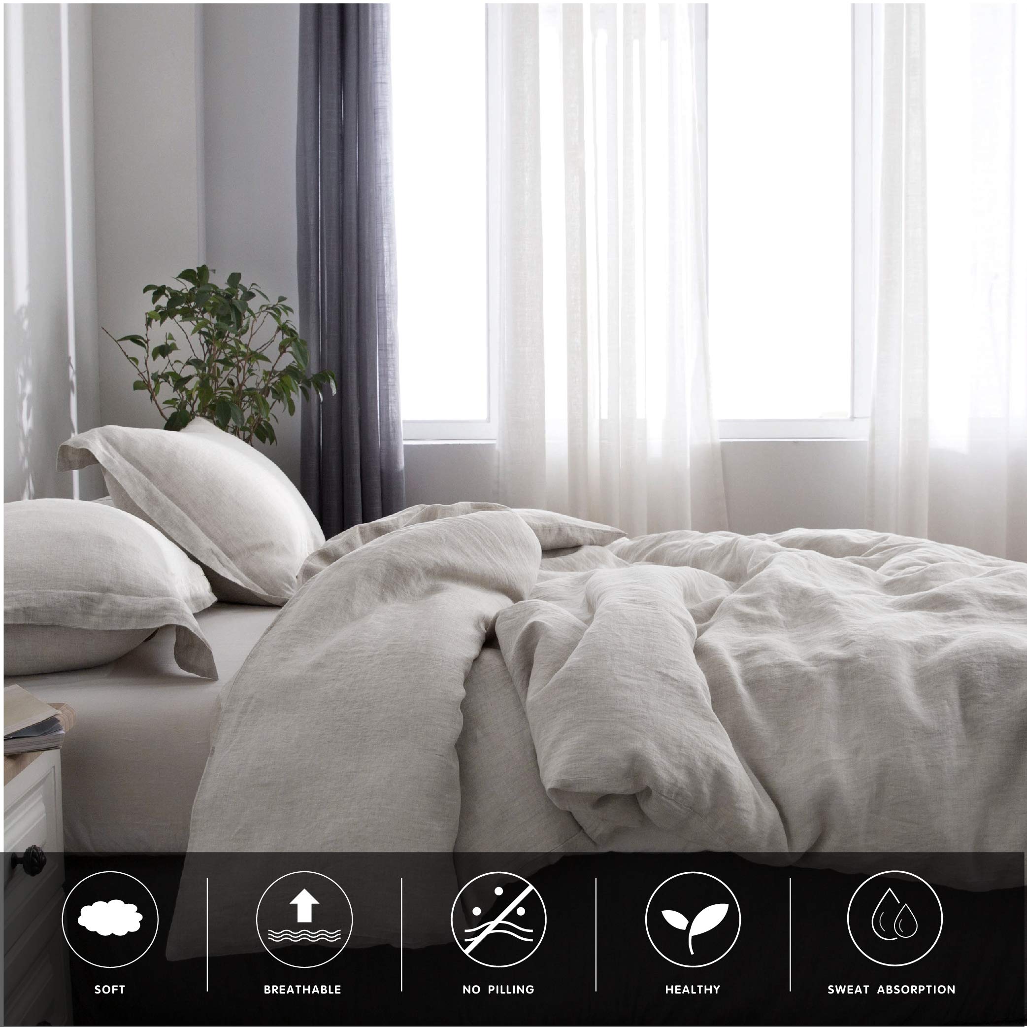 Simple&Opulence 100% Linen Duvet Cover Set 3pcs Basic Style Natural French Washed Flax Solid Color Soft Breathable Farmhouse Bedding with Button Closure - Linen, California King