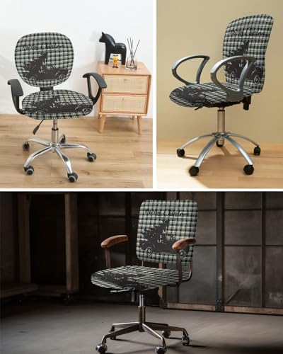 Christmas Truck Office Chair Cover Stretchable Computer Chair Seat Cover Backrest Slipcovers, Stretchable Rotating Desk Chair Seat Cushion Split Protectors Xmas Tree Snowflake Blackish Green Plaid