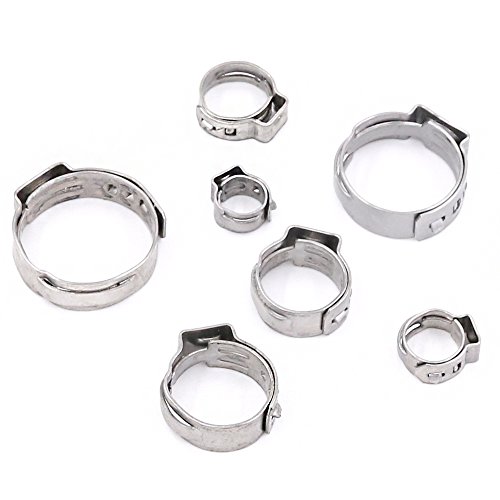 Glarks 120Pcs 7-21mm 304 Stainless Steel Single Ear Hose Clamps Assortment Kit