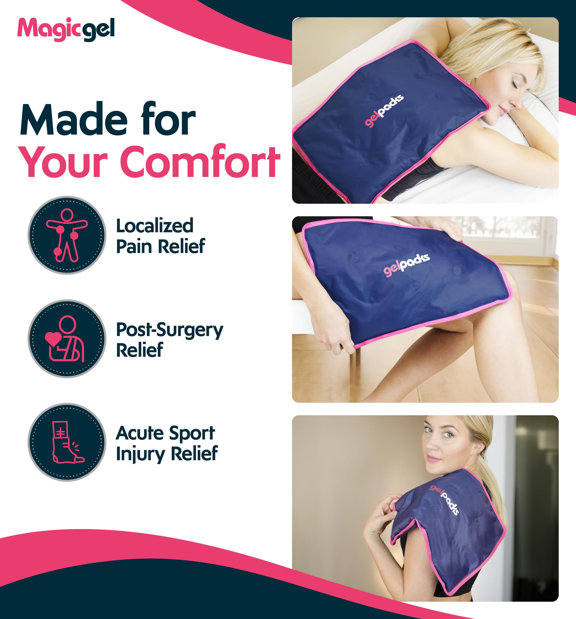 Magic Gel Reusable Large Ice Pack (15" x 11") - FSA HSA Eligible - Reusable Ice Pack Perfect for Back, Hip, Knee, Leg, Lower Back - Reusable Flexible Ice Packs for Body and Full Back