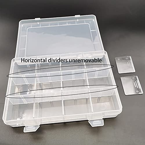 JIUMEI Plastic Storage Box 14 Grids with Removable Dividers Clear Small Parts Organizer Box Adjustable Compartments Container for Bead Jewelry Screw Sewing