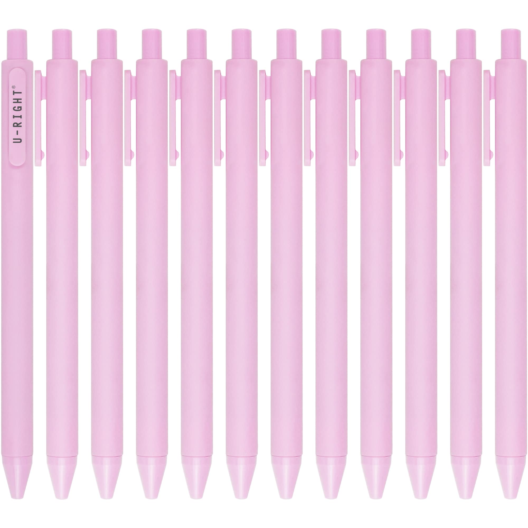 U-RIGHT 12 Pcs Gel Ink Pens Black Ink 0.5 mm Fine Point Smooth Writing Cute Pens for Office School (Light Pink)