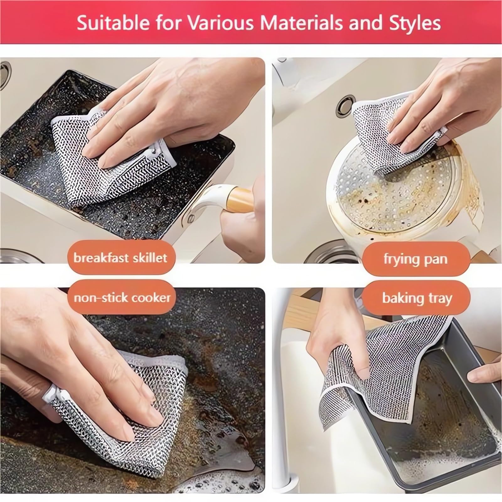 Multipurpose Wire Dishwashing Rags for Wet and Dry - 2024 New Dish Cloths for Washing Dishes, Steel Scrubbers for Cleaning Dishes, Chain Mail Scrubber Cast Iron, Non Scratch Scrubbing Pads (2PCS)