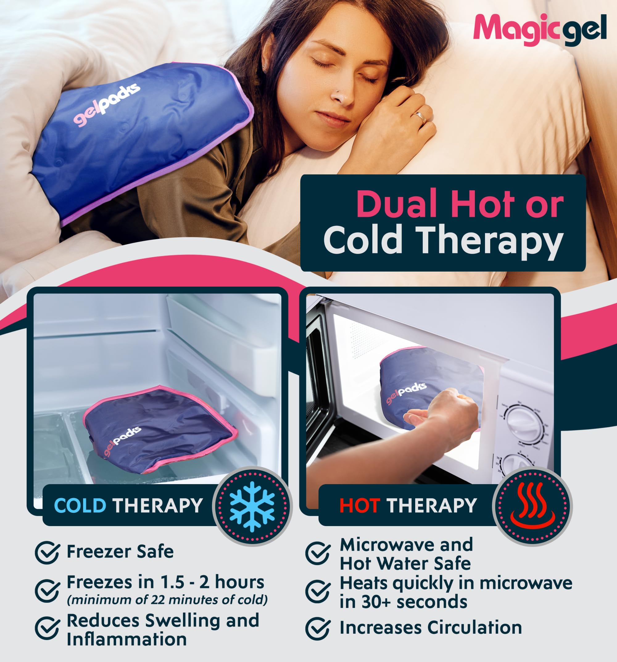 Magic Gel Reusable Large Ice Pack (15" x 11") - FSA HSA Eligible - Reusable Ice Pack Perfect for Back, Hip, Knee, Leg, Lower Back - Reusable Flexible Ice Packs for Body and Full Back