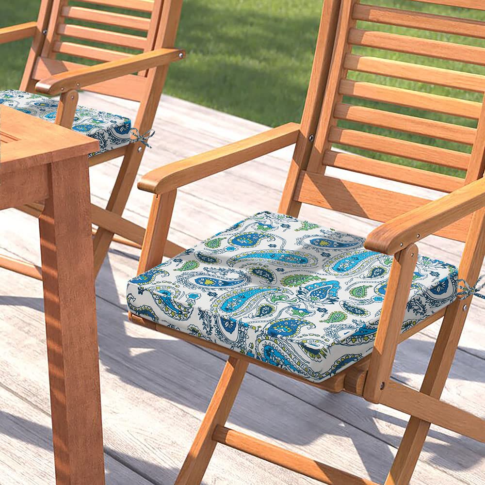 Magpie Fabrics Indoor Outdoor Waterproof Square Chair Cushion, 18" x 18" x 2.5", 2 Pack, Water Resistant Seat Cushions, for Patio Garden Office, Paisley Blue