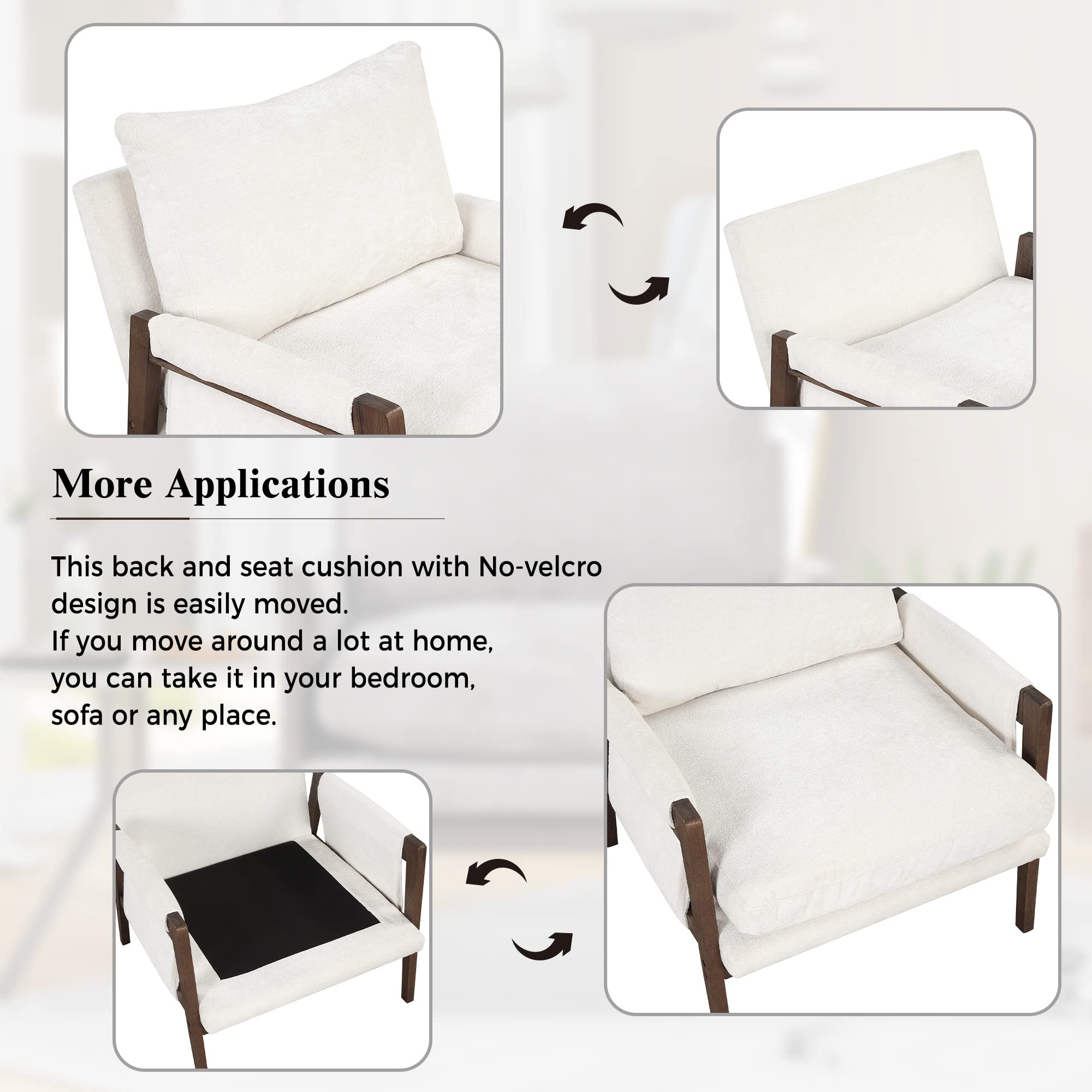 LIADTOP Mid Century Modern, Velvet Upholstered Accent Rubber Wood Frame,Comfy Reading Chair for Bedroom,Single Armchair for Living Room Office Apartment,White