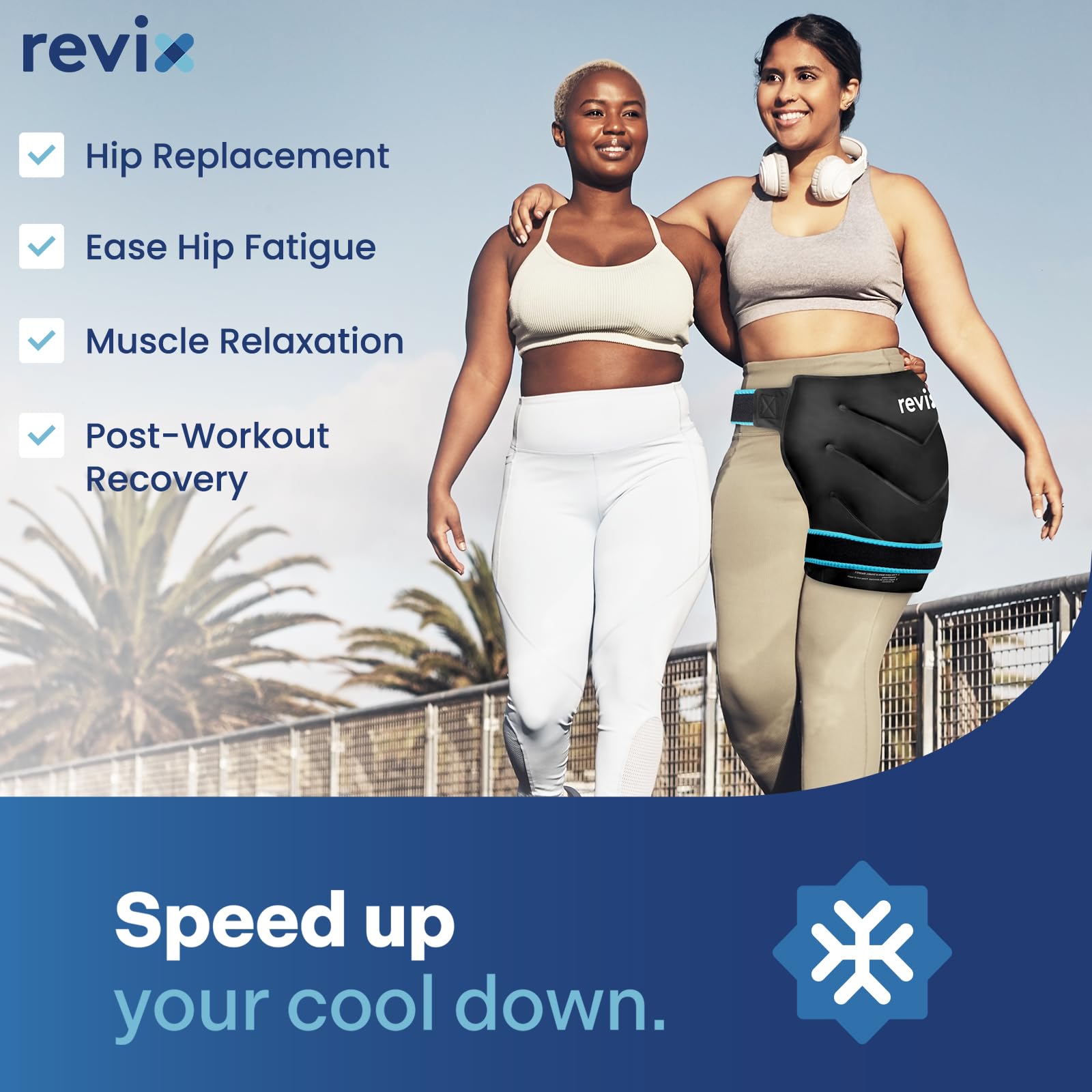 REVIX Extra Large Hip Ice Pack Wrap After Surgery, Reusable Gel Cold Pack for Hip Replacement Recovery, Sciatic Nerve, Cold Therapy Hip Flexor Compression Wrap, Black