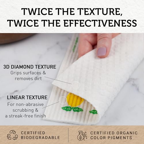 Nordhus Design Swedish Dishcloths for Kitchen, 10 Cloths, Made in Sweden - Reusable, Washable Cellulose Cotton Kitchen Cloths - Replace Paper Towels, Wipes, Sponges, Dish Rags