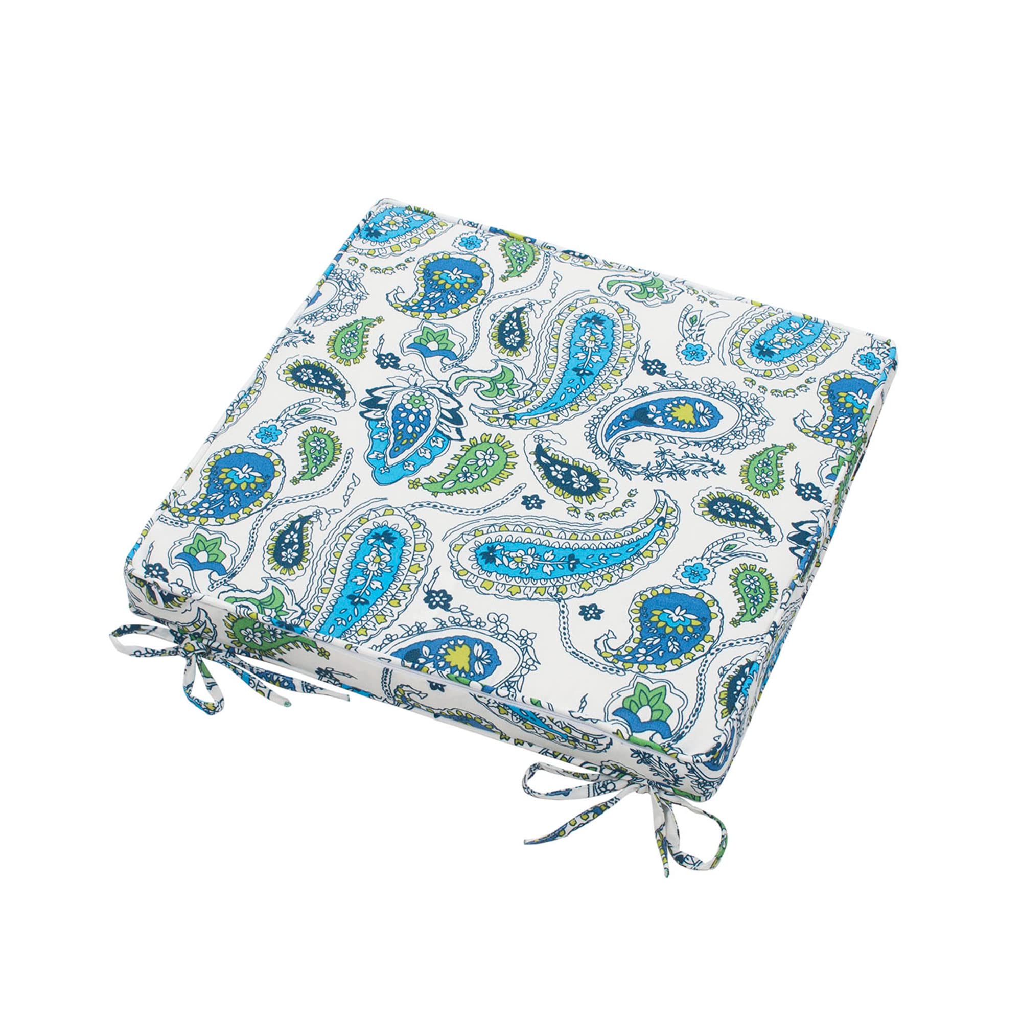 Magpie Fabrics Indoor Outdoor Waterproof Square Chair Cushion, 18" x 18" x 2.5", 2 Pack, Water Resistant Seat Cushions, for Patio Garden Office, Paisley Blue