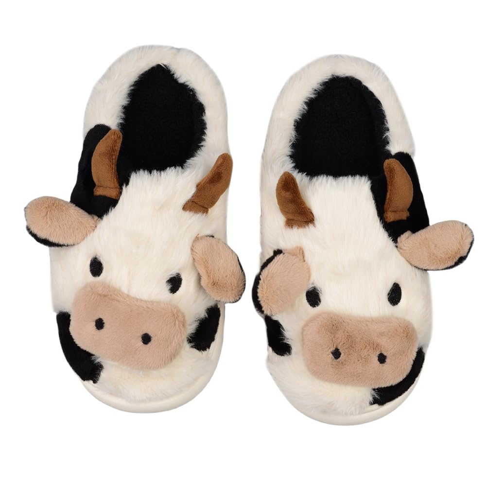 XIXITIAO Cow Slippers,slippers for Women Men,Cute Fuzzy Slippers, Womens/Mens Kawaii Animal Cartoon Cotton Plush House Slippers,Cloud Bedroom Winter House Shoes for Indoor