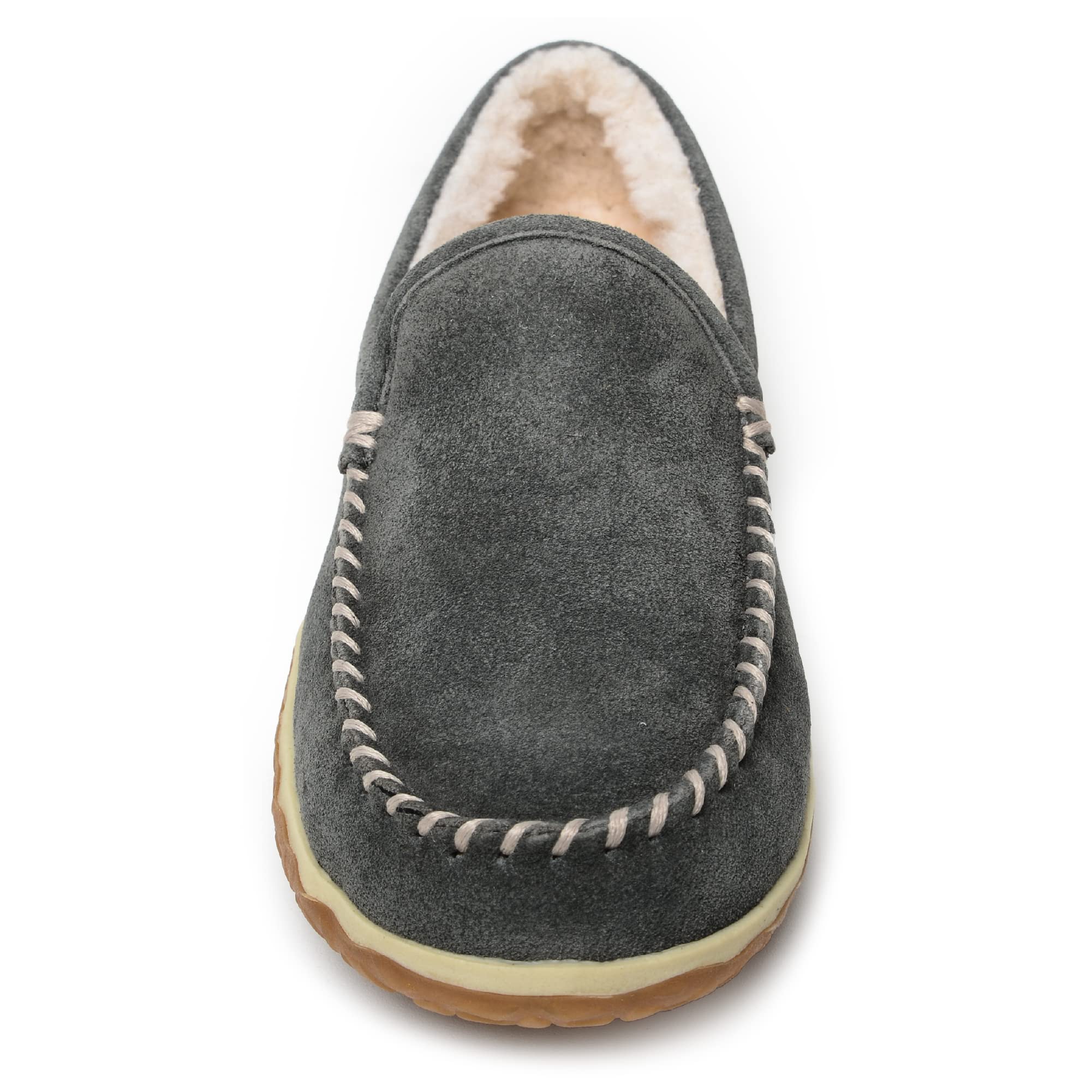 Minnetonka Men's Tilden Moccasin Suede Indoor and Outdoor Slippers, Grey, 13M