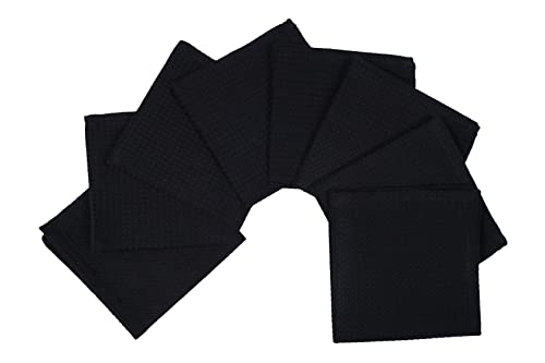 Gratico Premium Soft Cotton Highly Absorbent Kitchen Towels Quick Drying Dish Towels with Hanging Loop Black Solid 12x12 Inches Set of 8
