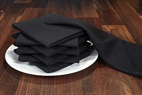 Gratico Premium Soft Cotton Highly Absorbent Kitchen Towels Quick Drying Dish Towels with Hanging Loop Black Solid 12x12 Inches Set of 8