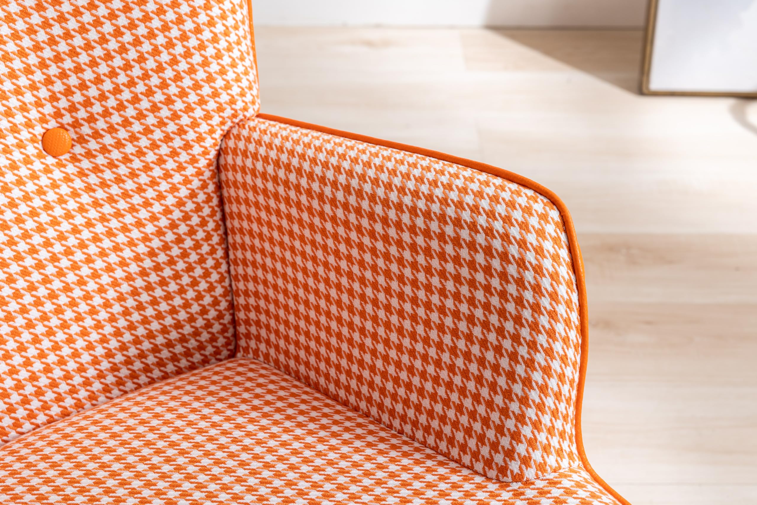 Tiophome Rocking Chair Nursery, Upholstered Glider Rocker Accent Chairs Padded Seat with High Backrest, Comfy Side Armchair for Nursing, Living Room, Bedroom, Office, Linen/Leather, Houndstooth Orange