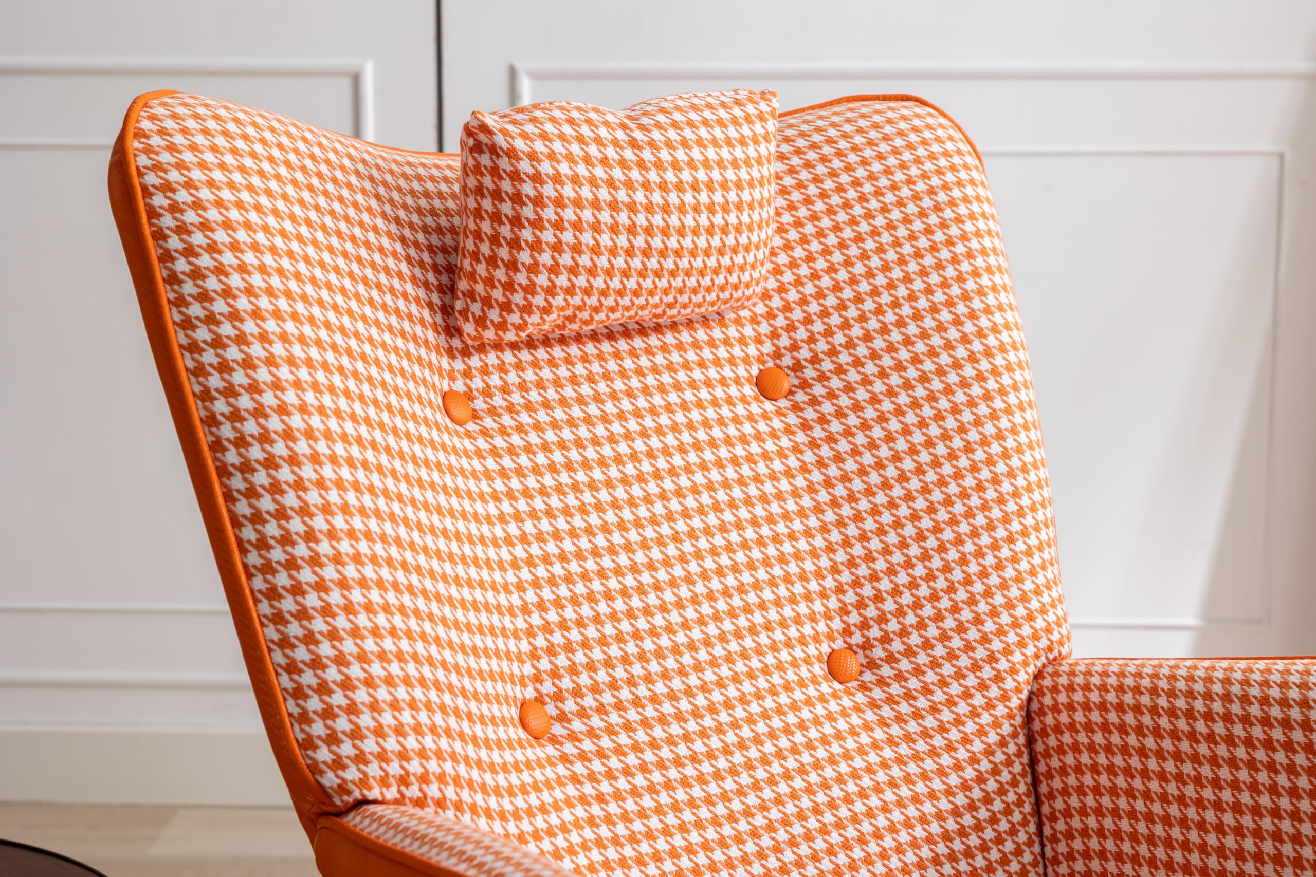 Tiophome Rocking Chair Nursery, Upholstered Glider Rocker Accent Chairs Padded Seat with High Backrest, Comfy Side Armchair for Nursing, Living Room, Bedroom, Office, Linen/Leather, Houndstooth Orange