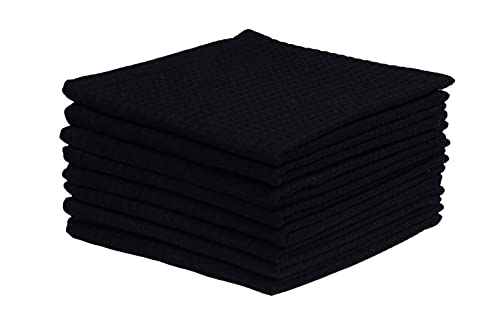 Gratico Premium Soft Cotton Highly Absorbent Kitchen Towels Quick Drying Dish Towels with Hanging Loop Black Solid 12x12 Inches Set of 8