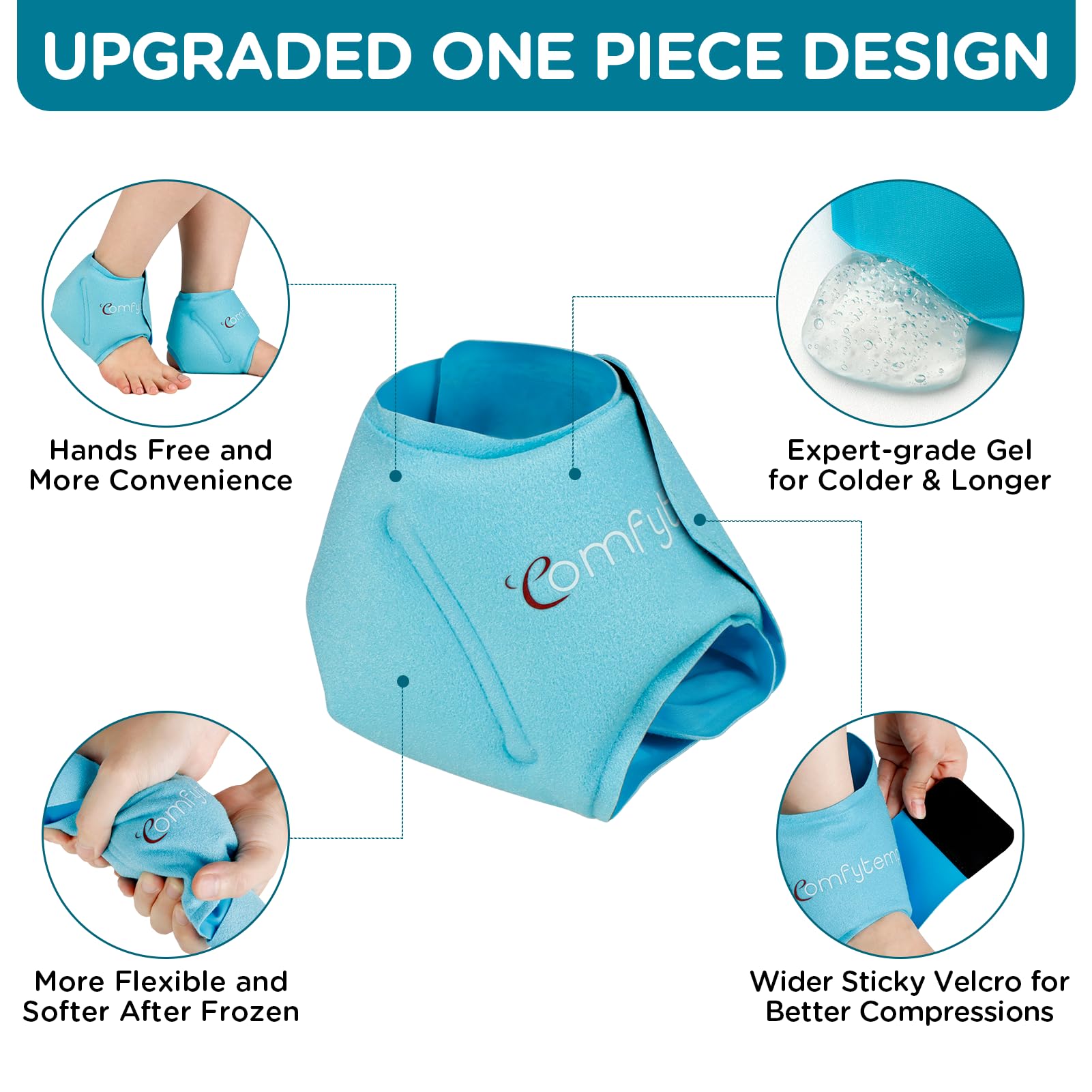 Comfytemp Ankle Ice Pack Wrap for Swelling, Plantar Fasciitis, Foot Pain Relief, FSA HSA Eligible, Gel Packs for Injuries Reusable, Hot Cold Compression for Achilles Tendonitis, Sprain Ankles, 2 Packs