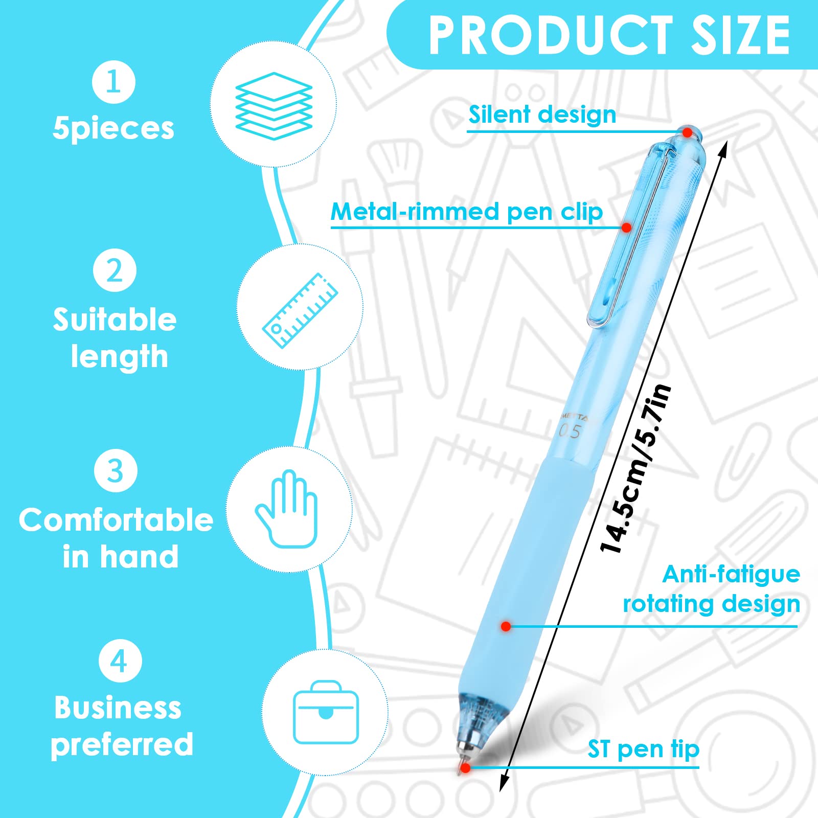 cobee Retractable Gel Ink Pens, 6 Pack 0.5mm Fine Point Black Ink Ballpoint Pen with Super Soft Grip, Quick Drying Writing Pen, Cute Ball Point Pens for Office School Supplies Drawing, Smooth Writing