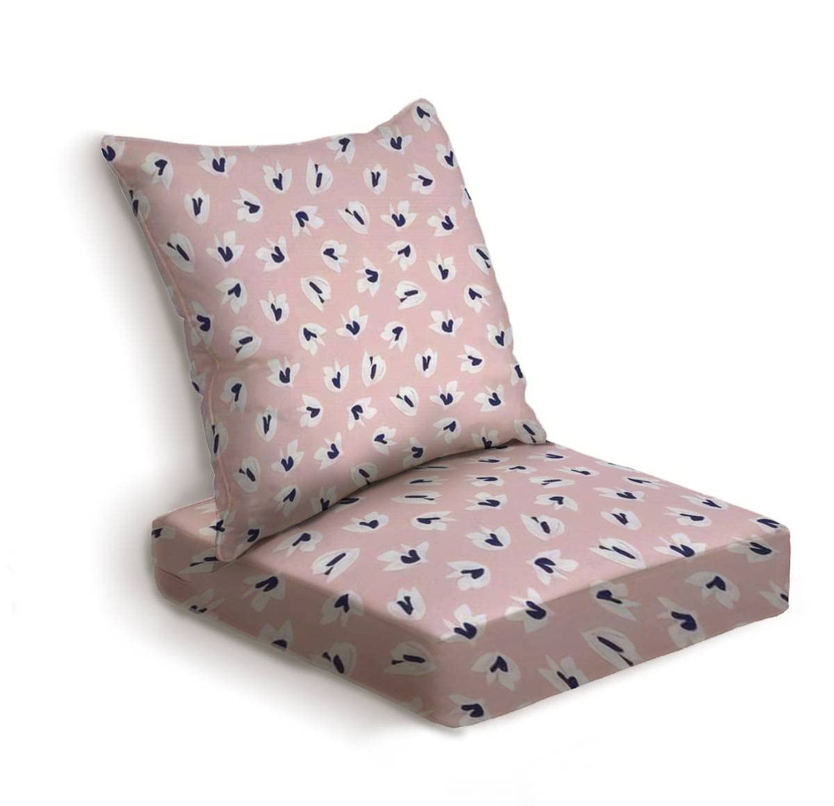 2-Piece Outdoor Deep Seat Cushion Set Pink Navy Floral botanical seamless suitable for fashion prints Back Seat Lounge Chair Conversation Cushion for Patio Furniture Replacement Seating Cushion