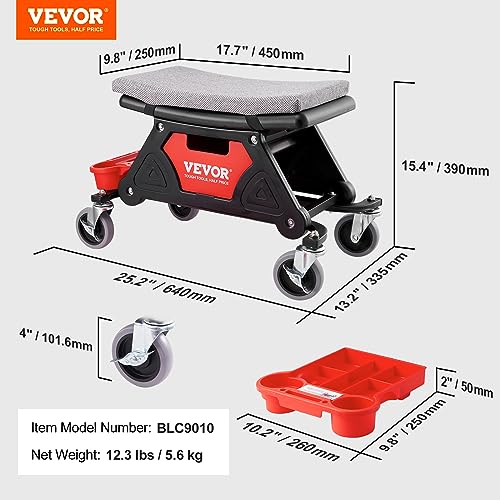VEVOR Mechanic Stool 300 LBS Capacity Garage Stool Gift for Men, Heavy Duty Rolling Mechanics Seat, with Three Slide Out Tool Trays and Drawer, Tools for Automotive Auto Repair