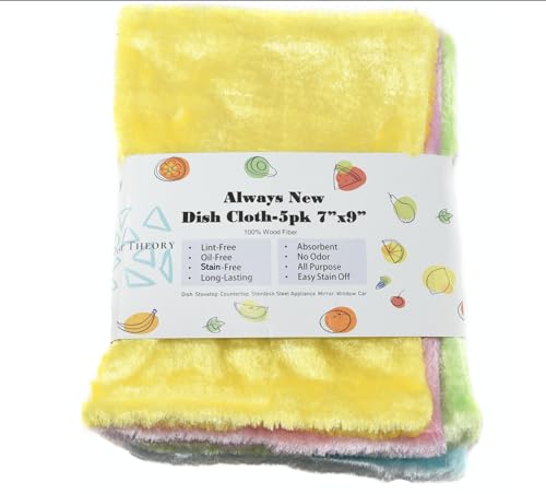 Easy Theory Free of Stain and Grease, Odor Delaying, Thick Absorbent Wood Fiber Dish Towels Cloths, All Purpose for Kitchen and House, Washing Dishes