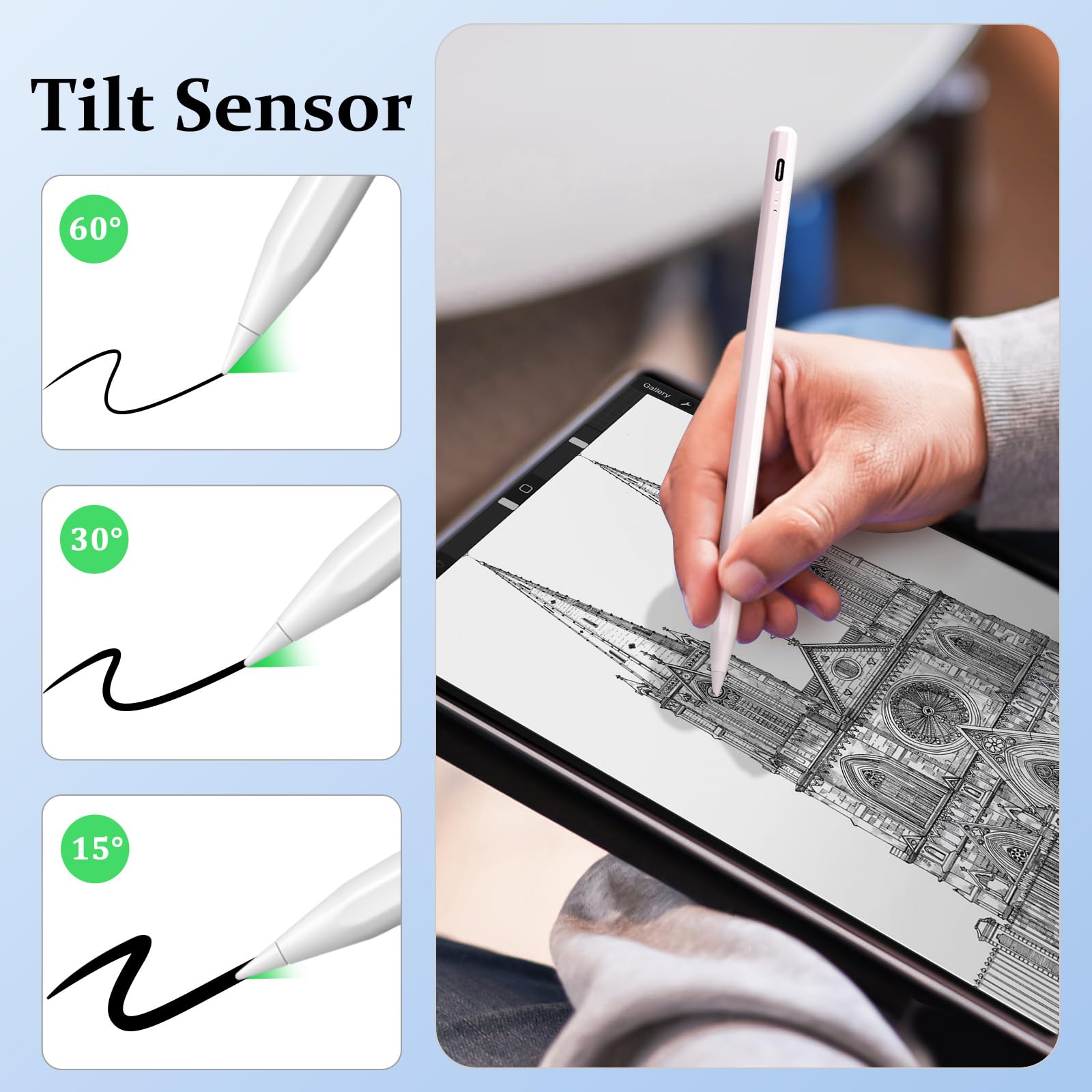 Stylus Pen for iPad W/Palm Rejection Tilt Sensor,13Mins Fully Charged,MEKO Active Apple Pencil iPad Pen Compatible W/iPad 6/7/8/9/10,iPad Pro12.9/11"/M4,iPad Air3/4/5/6,iPad mini5/6(White/Black)