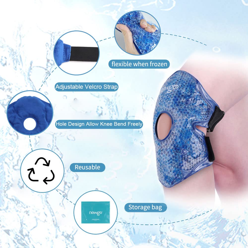 NEWGO Gel Beads Knee Cold Pack for Injury Reusable Ice Packs for Knee Replacement Surgery, Arthritis, Swelling, Bruises - 2 Pack