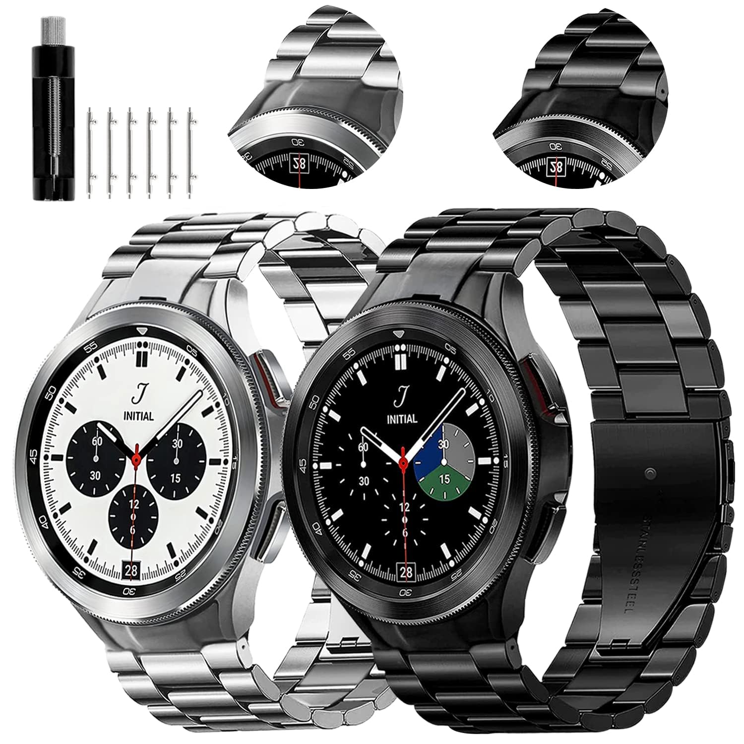 GOLDTOLUCK Compatible with Samsung Galaxy Watch 7 6 5 4 FE Band Ultra Pro Classic 43mm 47mm 45mm 40mm 44mm 42mm 46mm No Gap Classy Elegant Casual Men Women Metal Business Stainless Steel