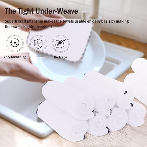 SWEET DOLPHIN Kitchen Dishcloths Dish Towels Rayon Made from Bamboo, Super Absorbent Cleaning Cloths, 7 x 9 Inch, 10 Pack, White