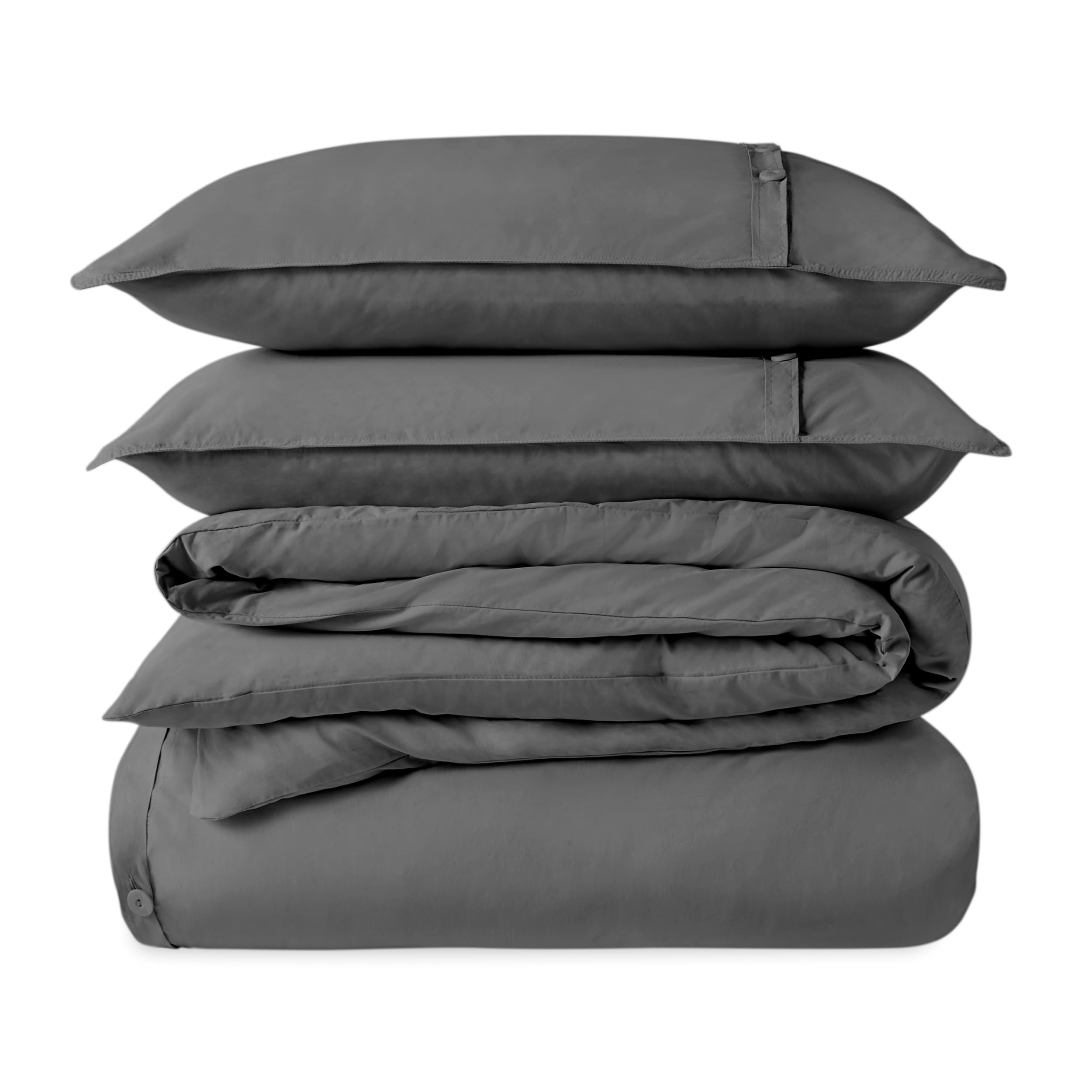 Bare Home 100% Organic Cotton Full/Queen Duvet Cover Set - Crisp Percale Weave - 300 Thread Count - Lightweight & Breathable - Cooling Duvet Cover Set (Full/Queen, Grey)