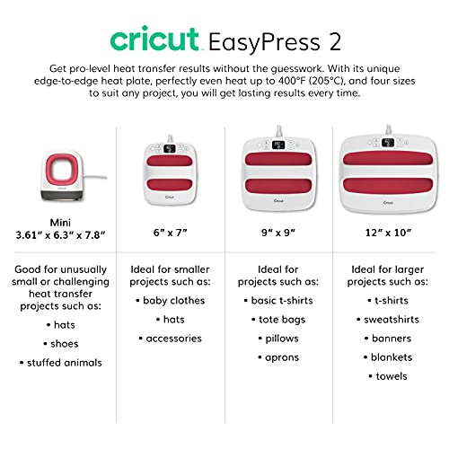 Cricut Raspberry Mini Easy Press Bundle with Everyday Iron-On Rolls, Strong Bond Iron On Rolls, HTV, Easy to Weed Heat Transfer Vinyl, Sublimation, Convenient and Portable Size, DIY Small Projects